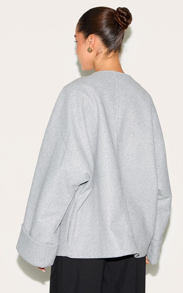 Grey Wool Look Batwing Jacket | Outerwear | PLT