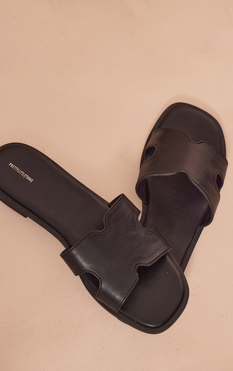 Black PU Square Toe Slider Sandals | Footwear | PrettyLittleThing USA