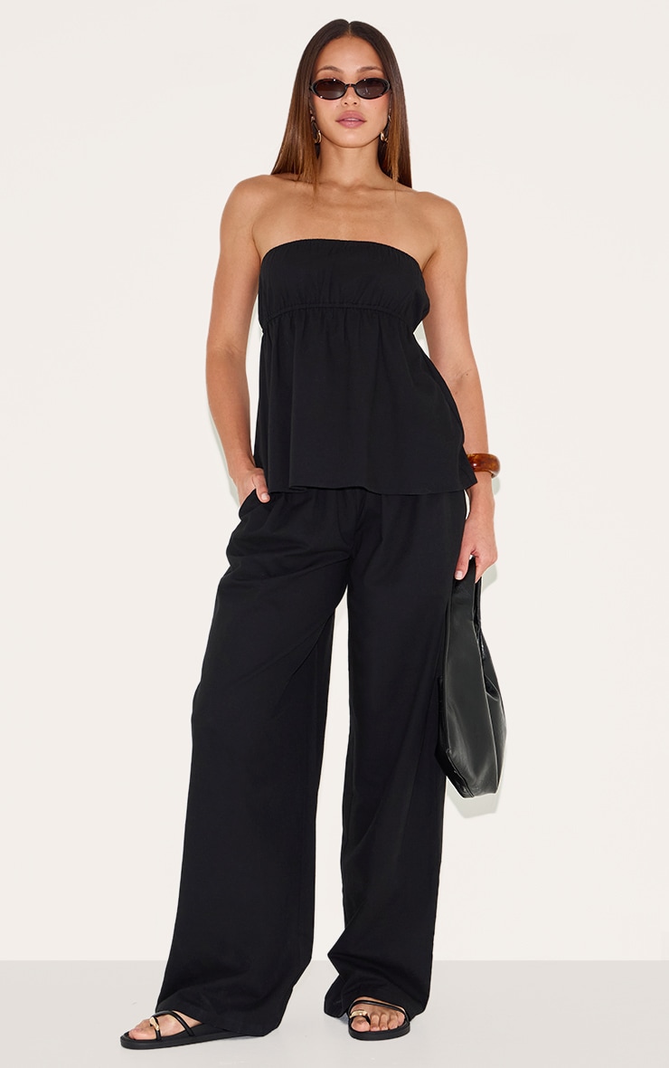 Tall Black Linen Look Floaty Wide Leg Pants | Tall | PLT USA
