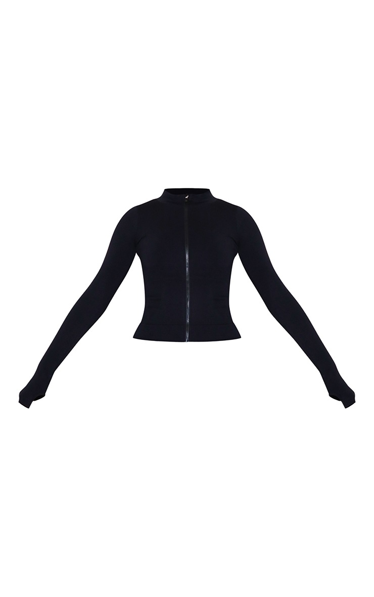 Black Seamless Rib Detail Jacket | Active | PrettyLittleThing