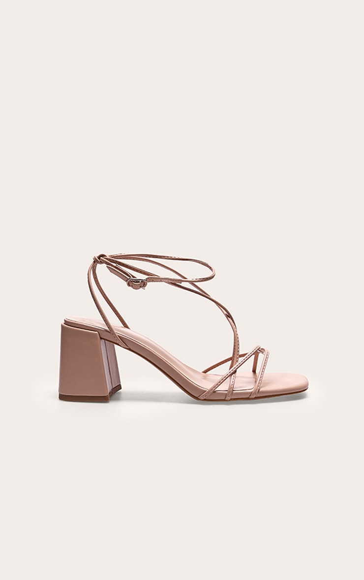 Nude Pu Round Toe Strappy Mid Block Heeled Sandals | Footwear ...
