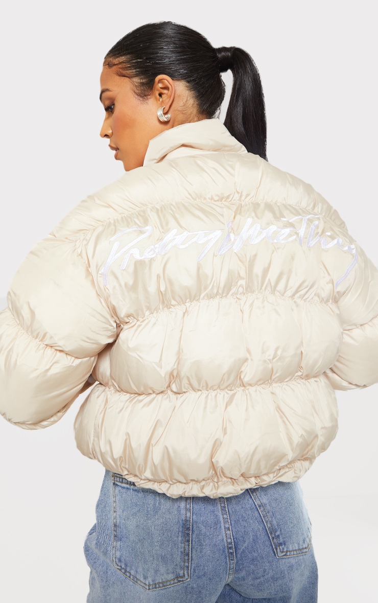 PLT Tall Stone Embroidered Puffer Jacket | PrettyLittleThing USA