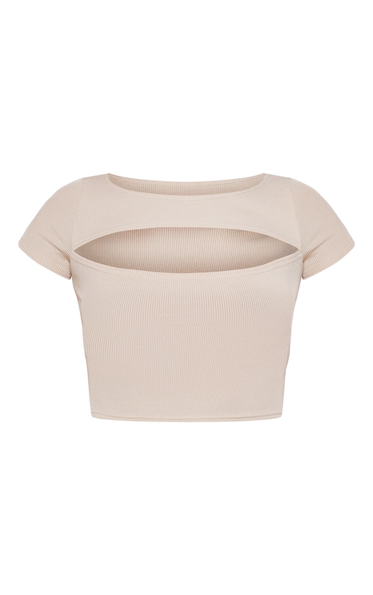 Stone Rib Cut Out Short Sleeve Crop Top | PrettyLittleThing