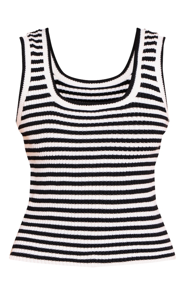 Mono Scooped Neck Striped Rib Knit Vest | Knitwear | PLT