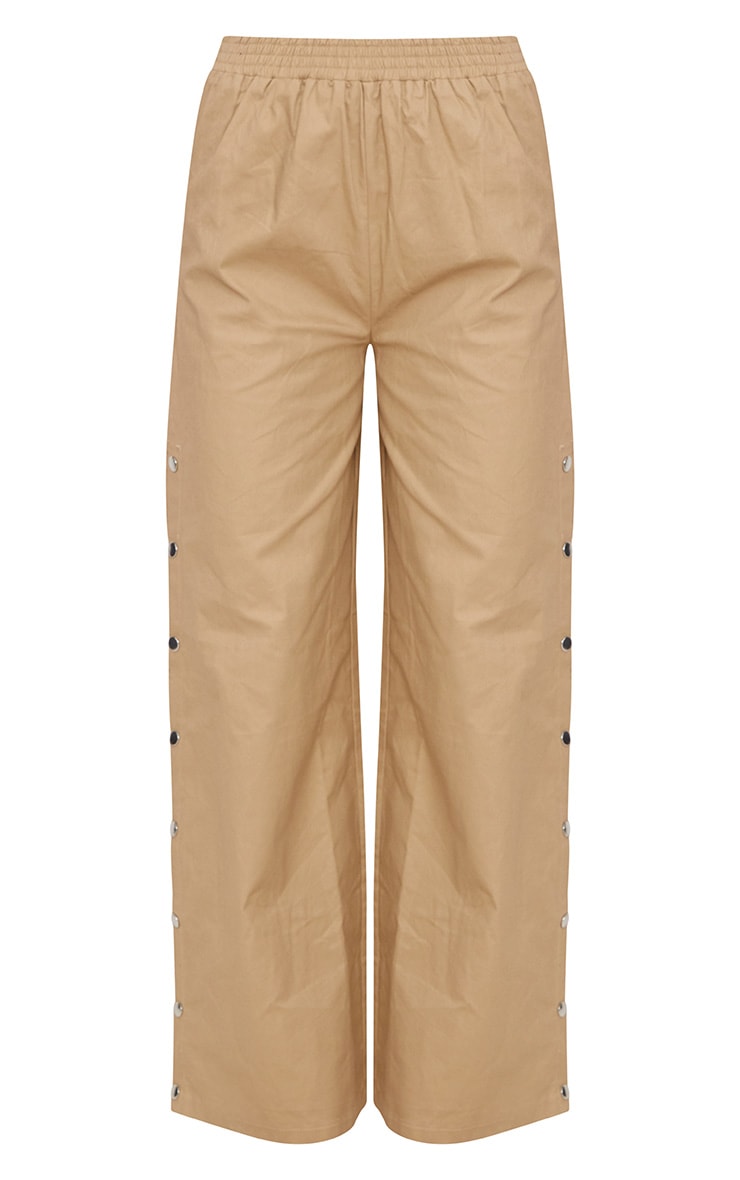 Stone Wide Leg Popper Cargo Pants | PrettyLittleThing KSA