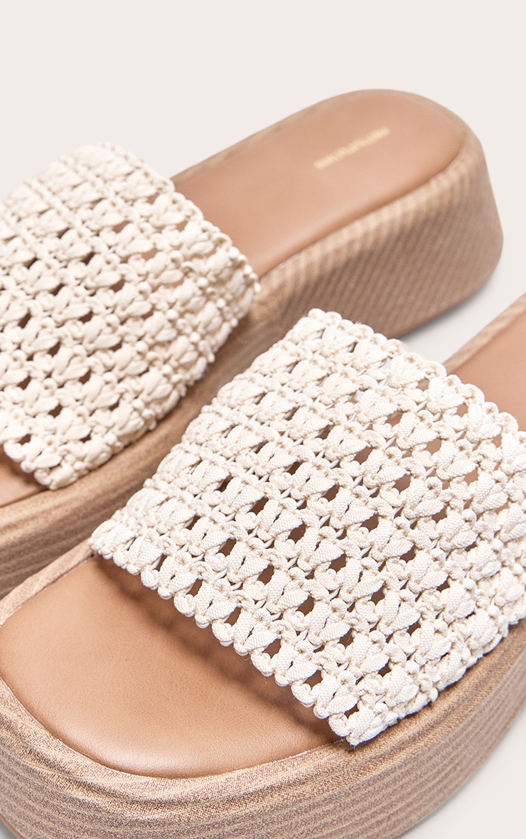 Cream Crochet Strap Platform Flat Sandals | Footwear | PLT