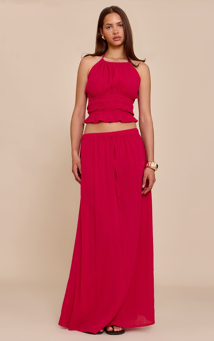 Fuschia Mid Rise Textured Maxi Skirt | Co-ords | PLT