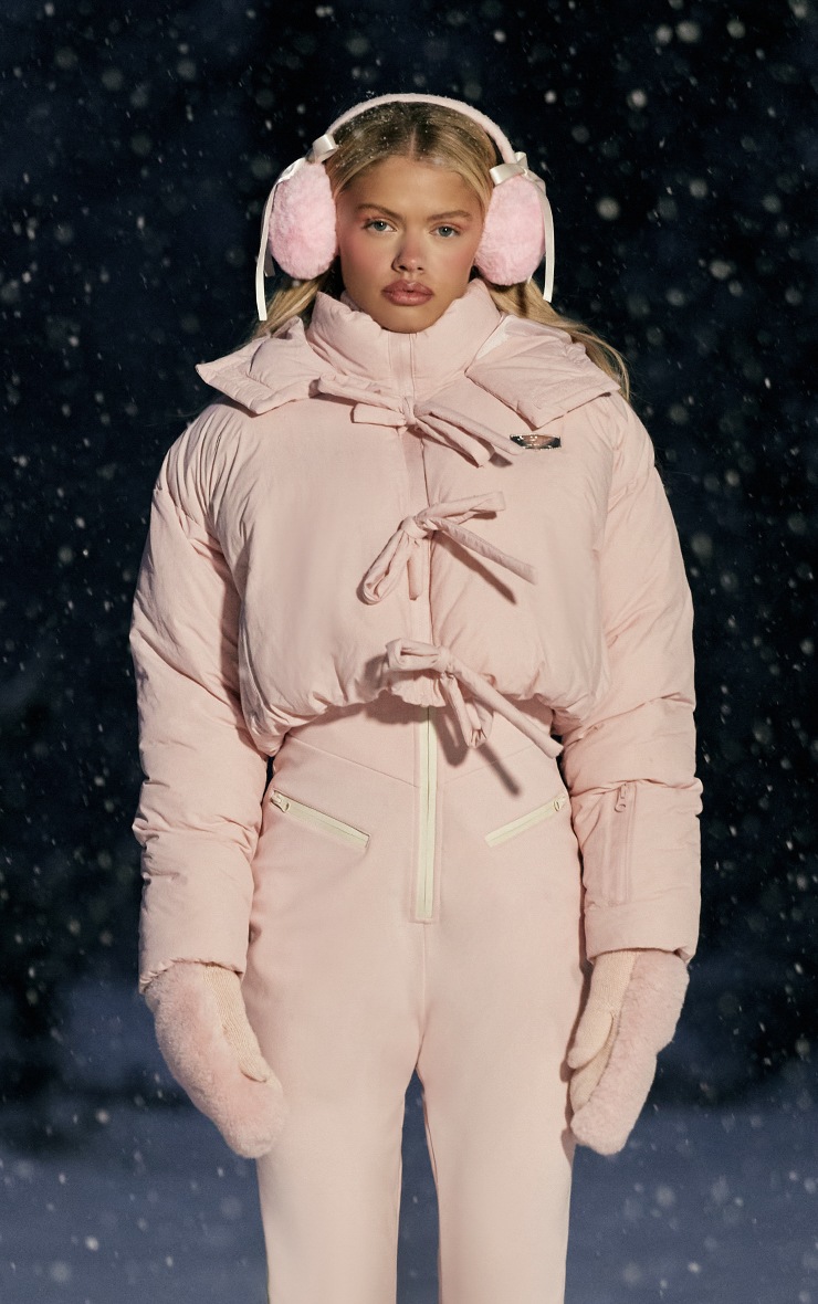 PLT SKI Pink Bow Oversized Cropped Puffer Coat | Outerwear ...