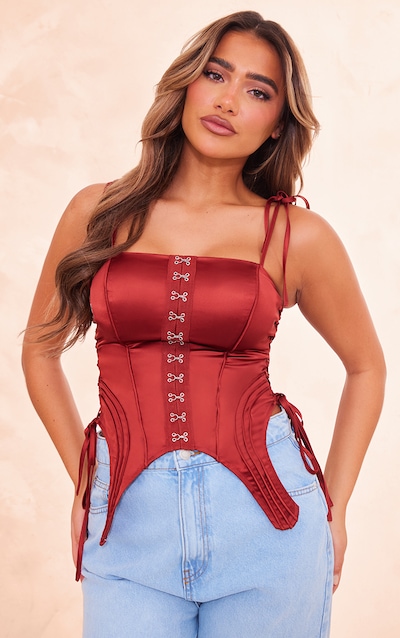 Rust Hook And Eye Tie Side Corset | Tops | PLT