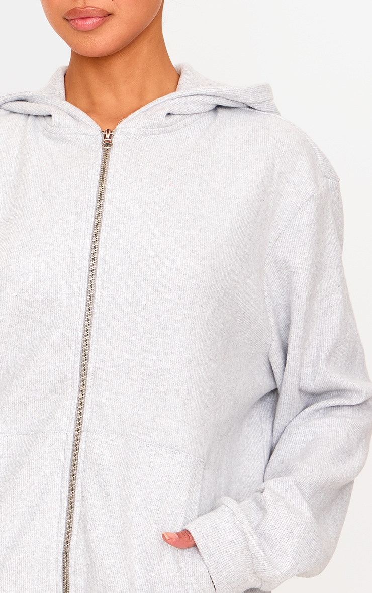 Grey Brushed Ribbed Zip Up Hoodie | Athleisure | PrettyLittleThing USA