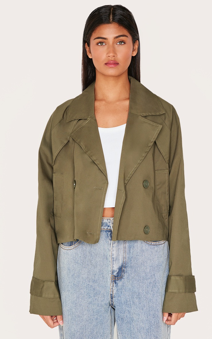 Khaki Cropped Storm Flap Detail Trench Coat | Outerwear ...