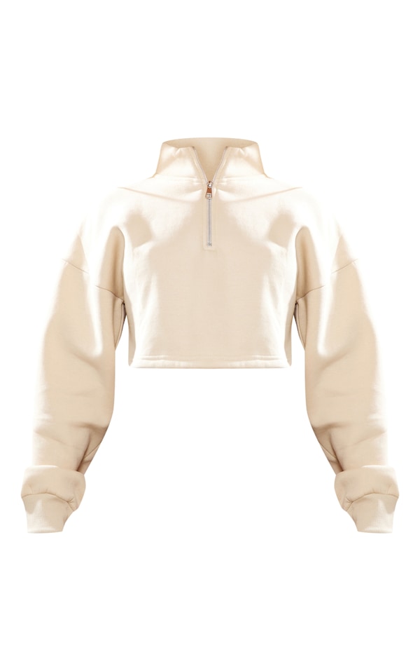 Stone High Neck Zip Up Cropped Sweatshirt | Sweat | PrettyLittleThing USA