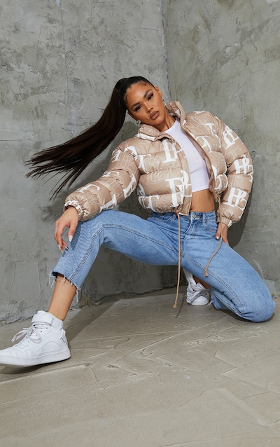 Prettylittlething Stone Crop Puffer Jacket | Outerwear | Prettylittlething