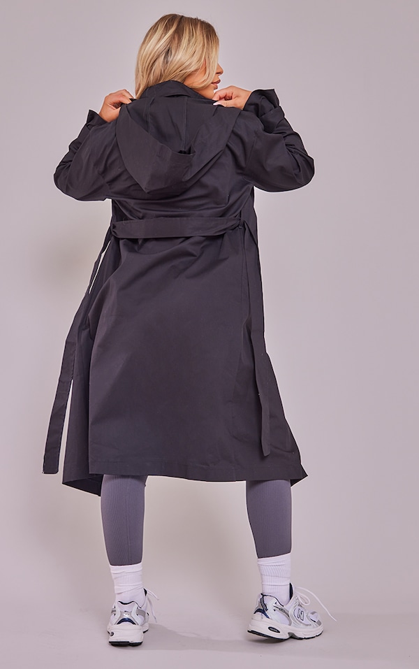 Black Woven Hooded Trench Coat | Outerwear | PLT USA