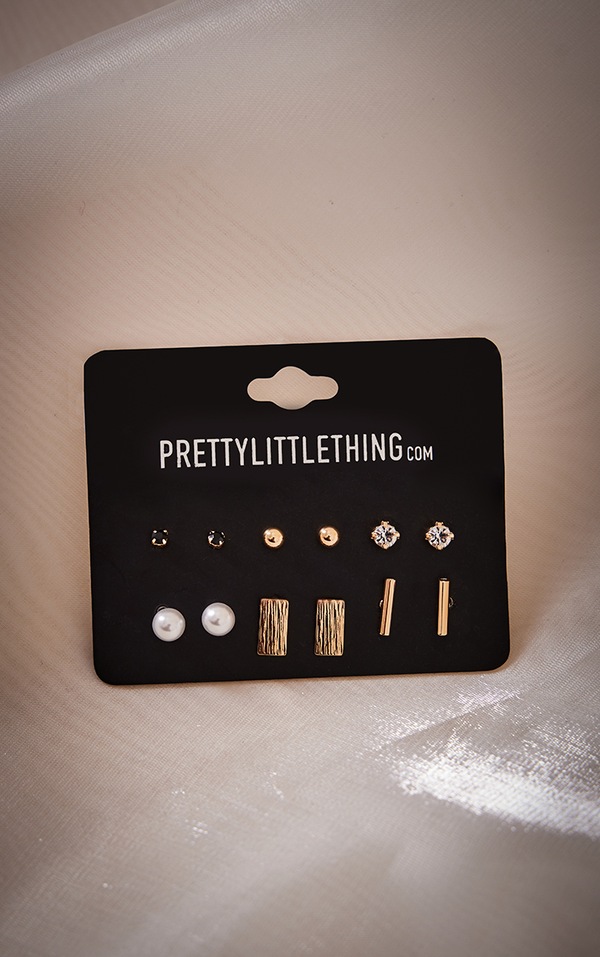 Gold Abstract Shape Jewel & Pearl Multipack Earrings | Accessories ...