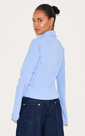 Light Blue Cotton Fitted Shirt | Tops | PLT
