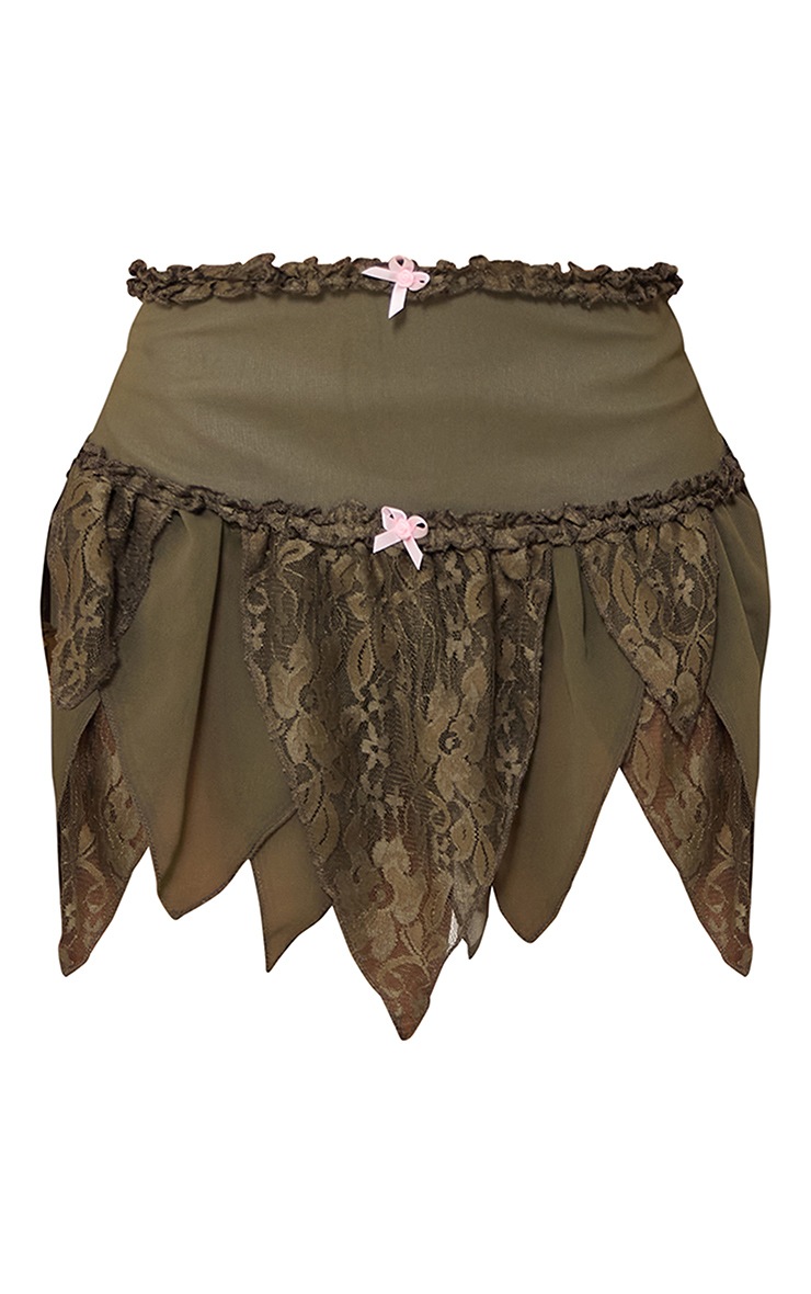 Khaki Lace Detail Rara Micro Mini Skirt Co Ords Prettylittlething Usa