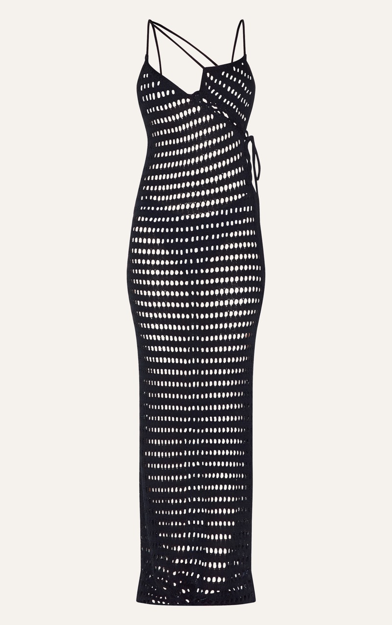 Black Knit Crochet Bust Detail Maxi Dress | Swimwear | PLT AUS