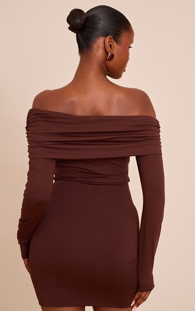 Chocolate Soft Touch Fold Over Ruched Mini Dress | Dresses ...