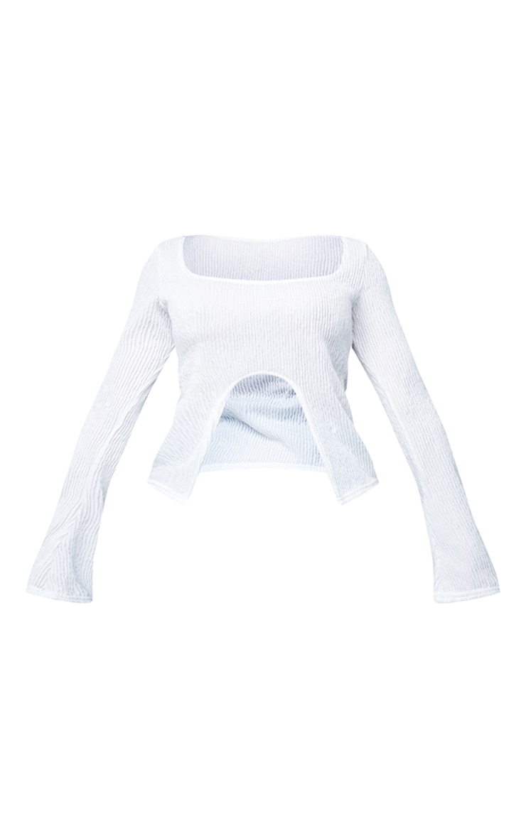 Shape White Rib Square Neck Flare Sleeve Top | PrettyLittleThing