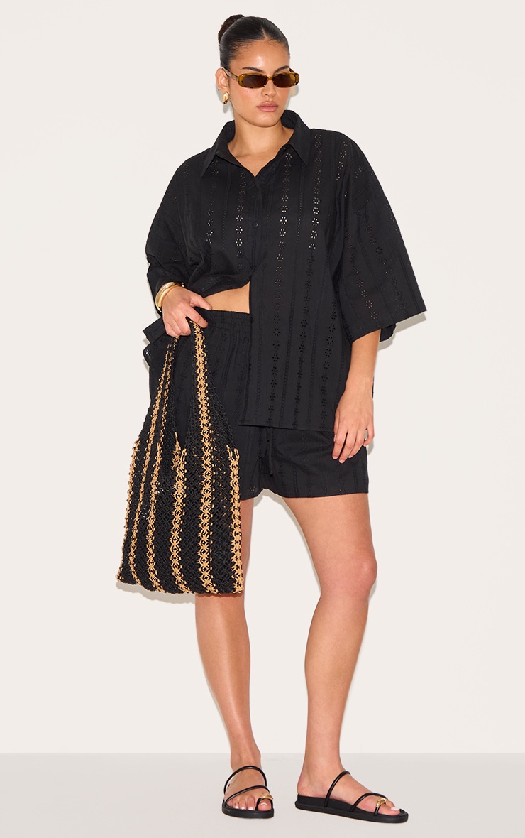 Plus Black Broderie Boxy Shirt | Plus Size | PLT