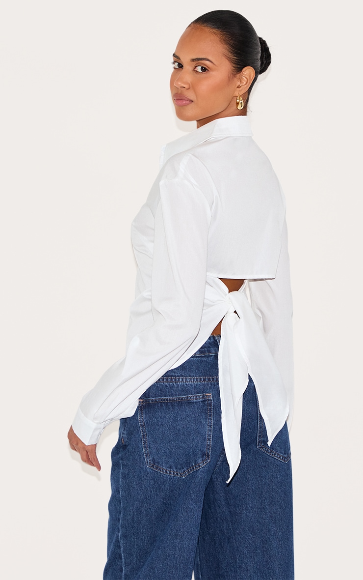 White Fitted Open Tie Back Shirt | Tops | PrettyLittleThing