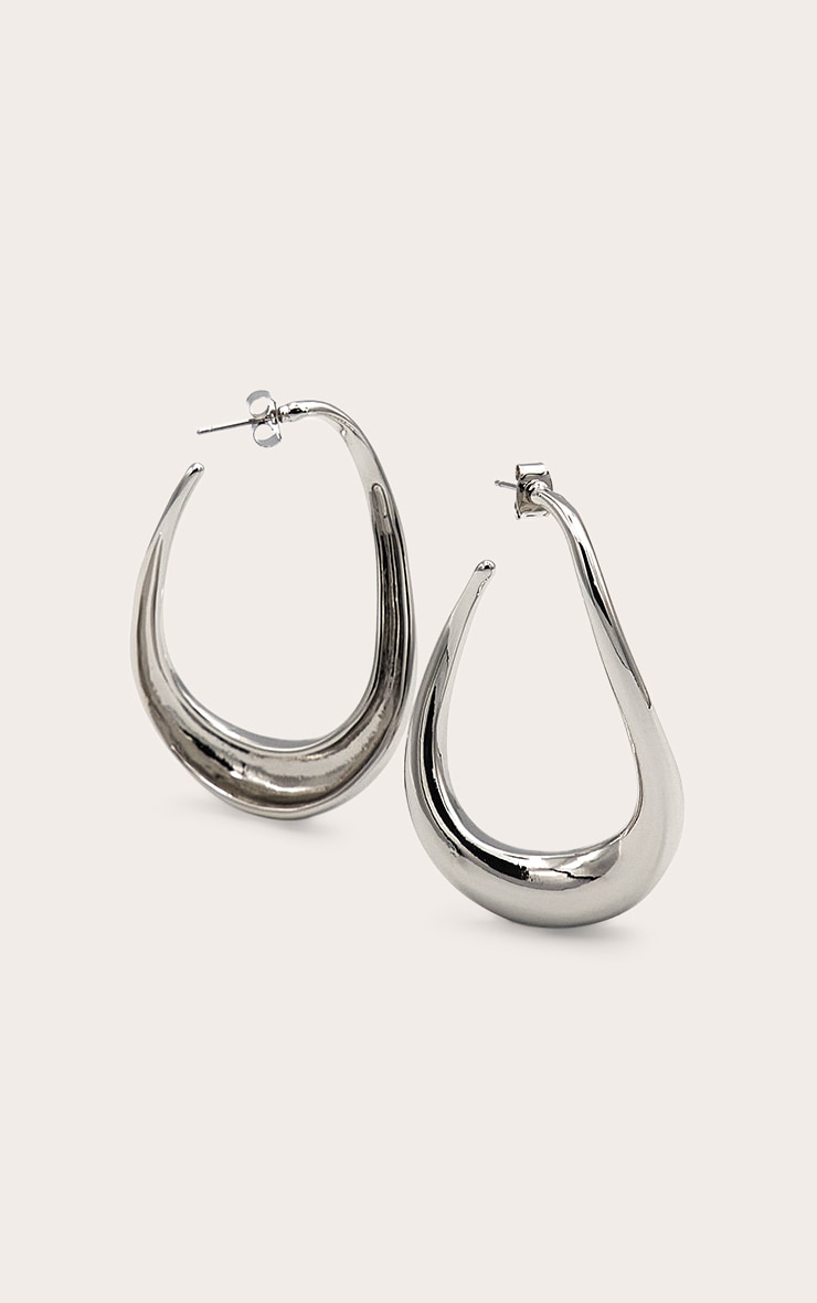 Silver Oversized Slim Hoop Earrings | Accessories | PLT