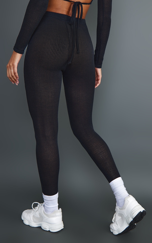 Legging Noir Côtelé Transparent Doux | Ensembles | PLT FR