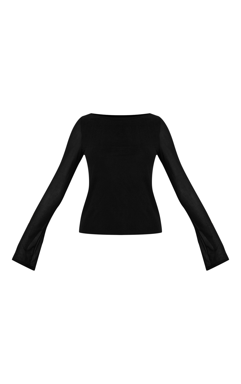 Black Stretch Chiffon Loose Fit Flare Top | Tops | PLT USA