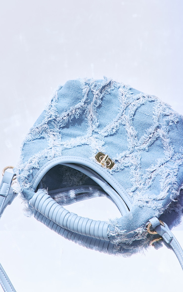 Blue Diamond Frayed Denim Cross Body Bag | PrettyLittleThing USA