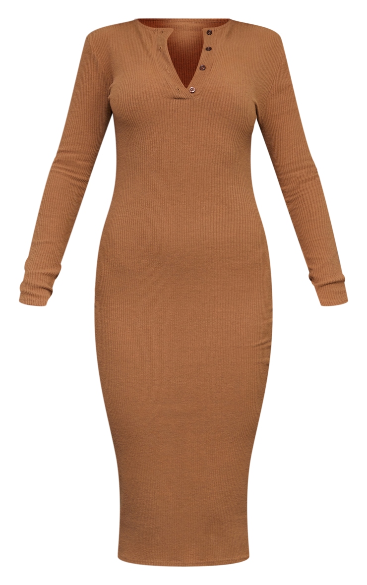 Espresso Button Front Brushed Rib Midaxi Dress | Dresses ...