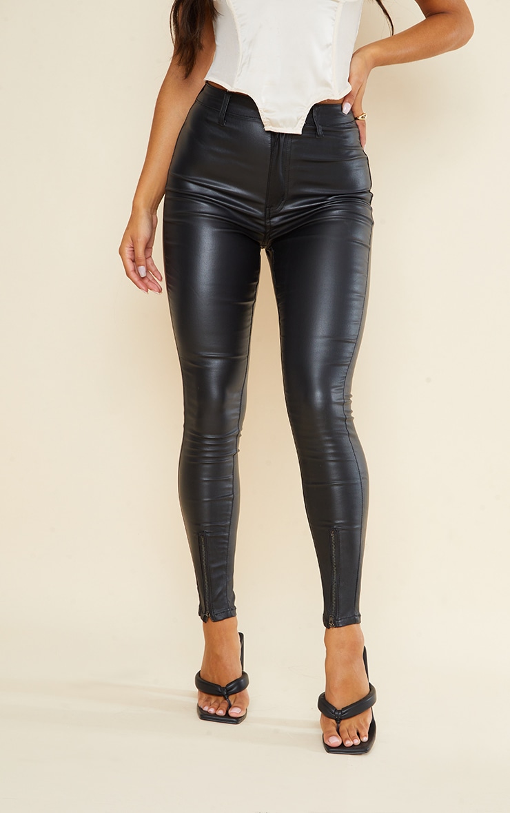 Black Zip Hem Detail Coated Denim Disco Jean | PrettyLittleThing USA