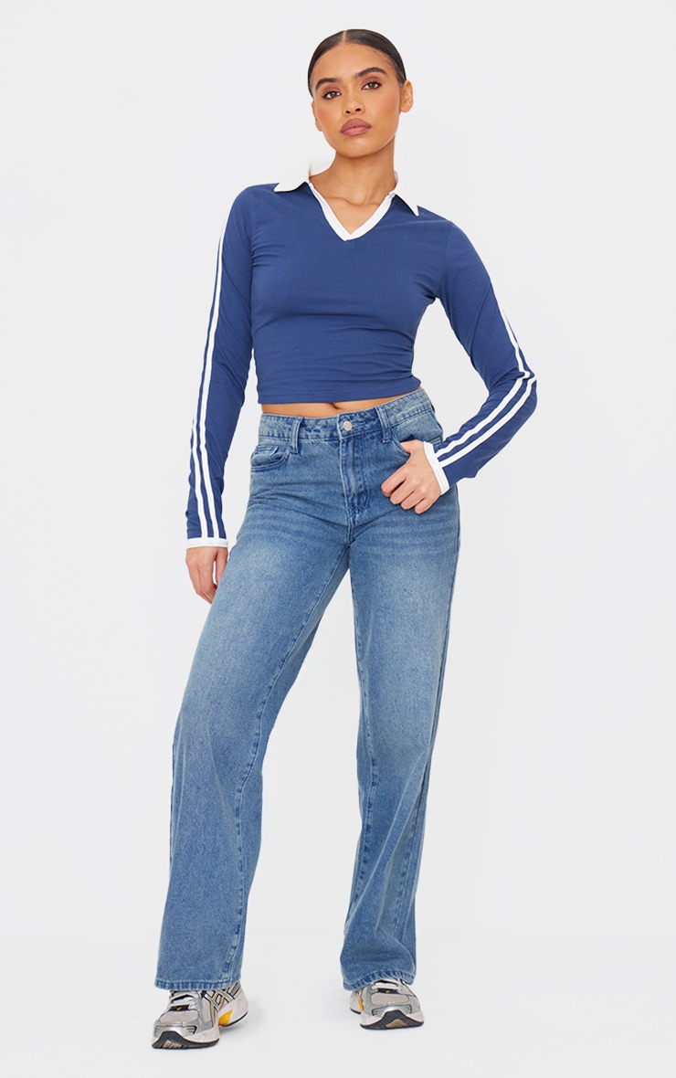 Mid Blue Wash Straight Leg Denim Jeans | Denim | PLT