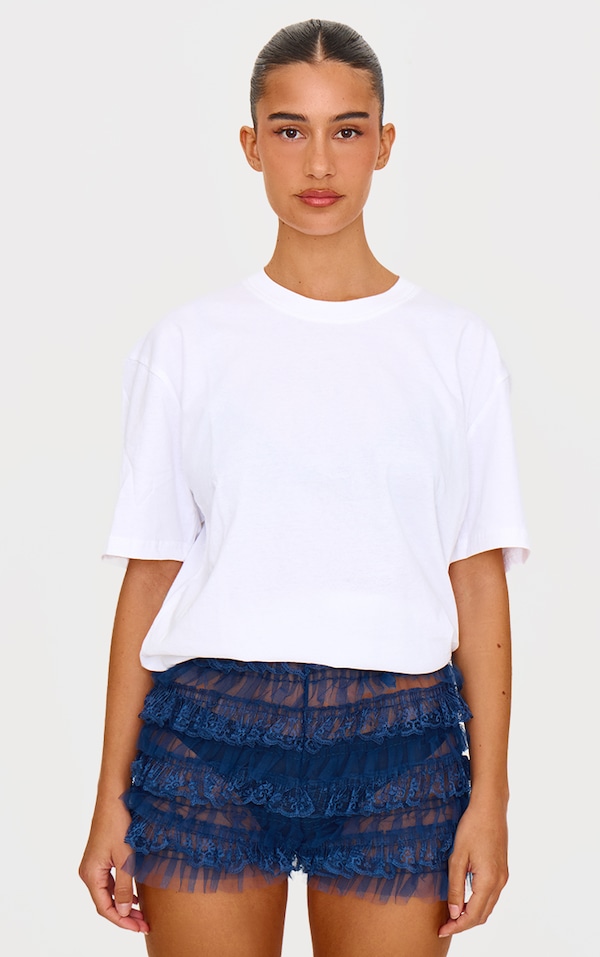 Navy Frill Mesh Bloomer Shorts | Bottoms | PrettyLittleThing USA