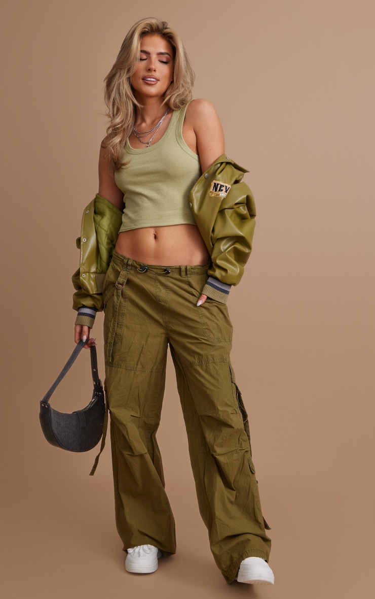 Olive Brushed Cotton Racer Crop Top | PrettyLittleThing USA