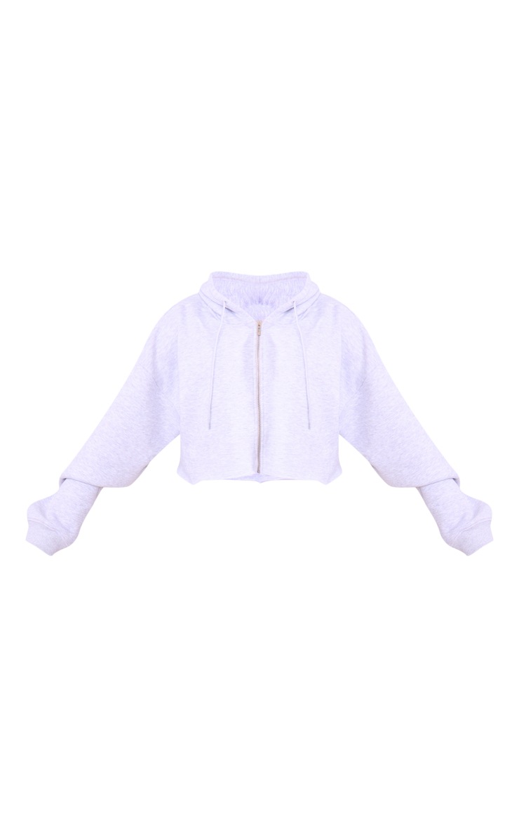 Grey Cropped Oversized Zip Up Hoodie | Sweat | PrettyLittleThing USA