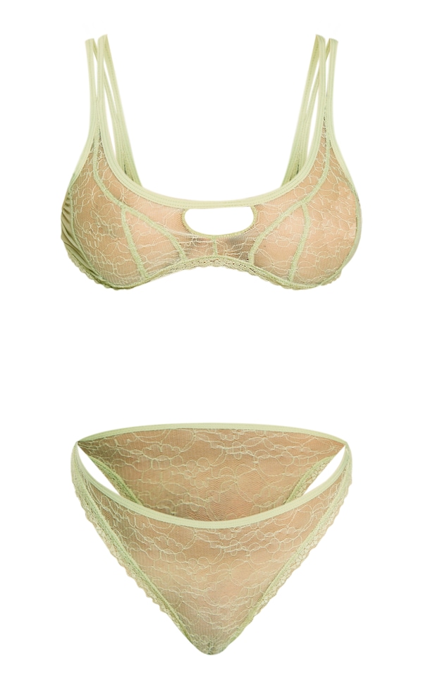 Sage Green Lace Cut Out Bra And Thong Lingerie Set | Lingerie ...