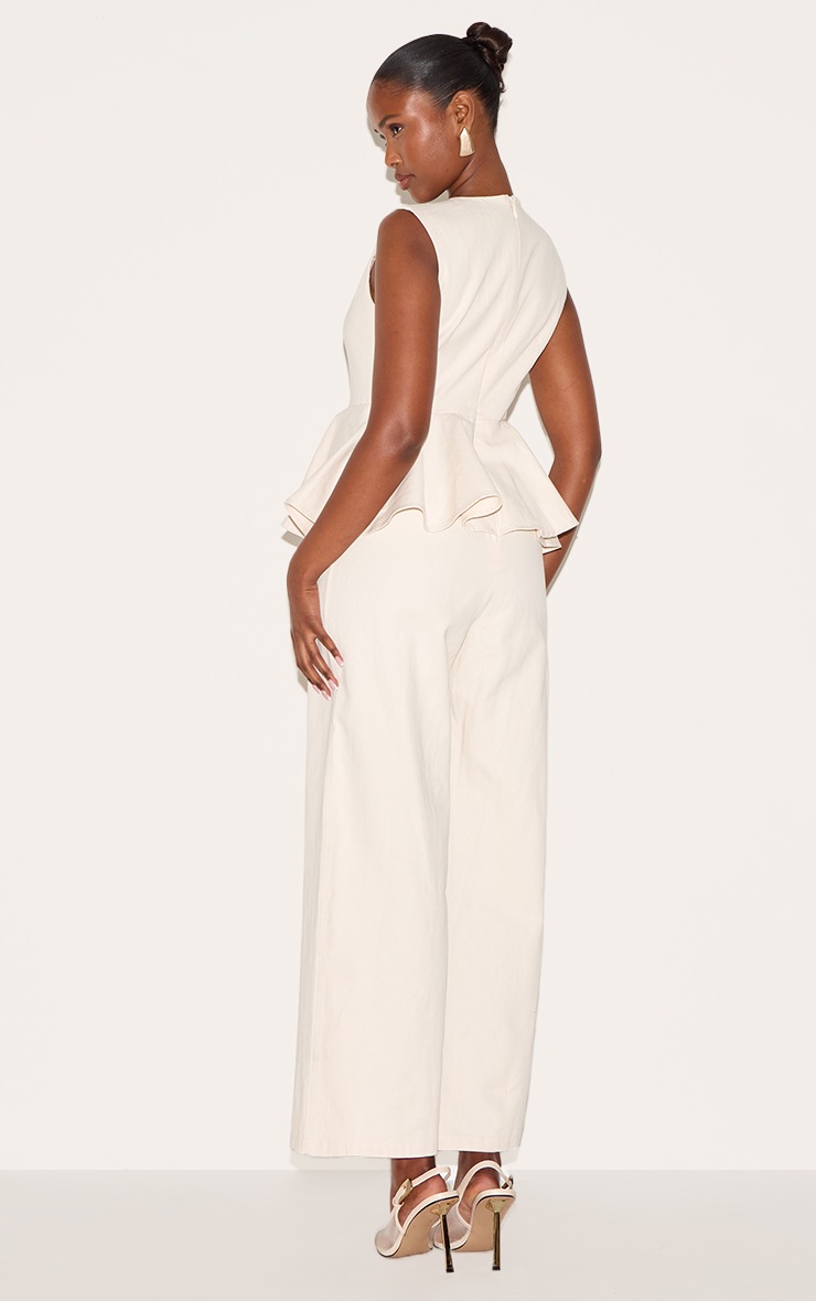 Ecru Cotton Peplum Detail Wide Leg Jumpsuit | Jumpsuits & Playsuits ...