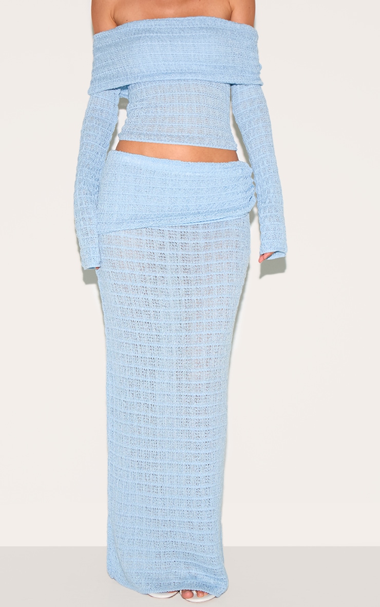 Blue Fold Over Textured Knit Skirt | Knitwear | PLT