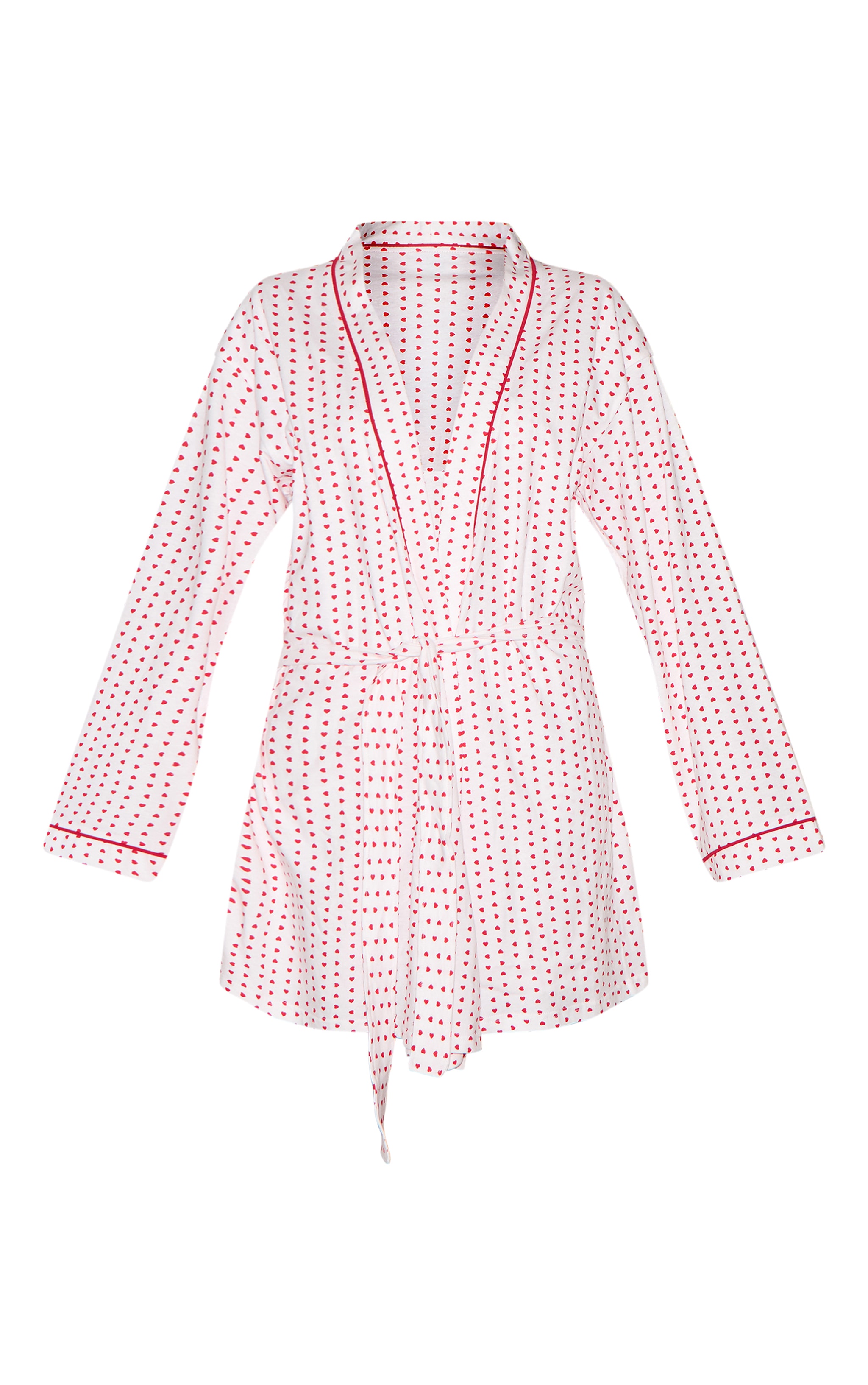 White Heart Print Jersey Robe | Lingerie & Nightwear | PrettyLittleThing QA