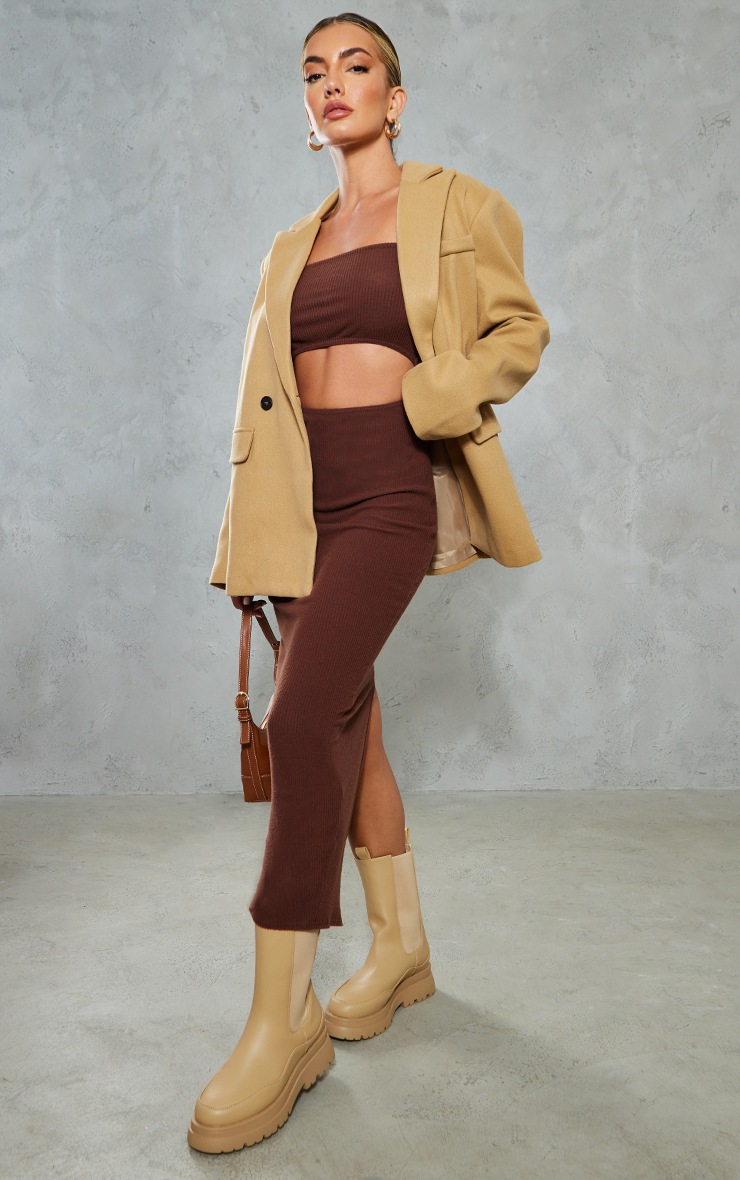 Chocolate Rib Cut Out Square Neck Midaxi Dress | PrettyLittleThing AUS