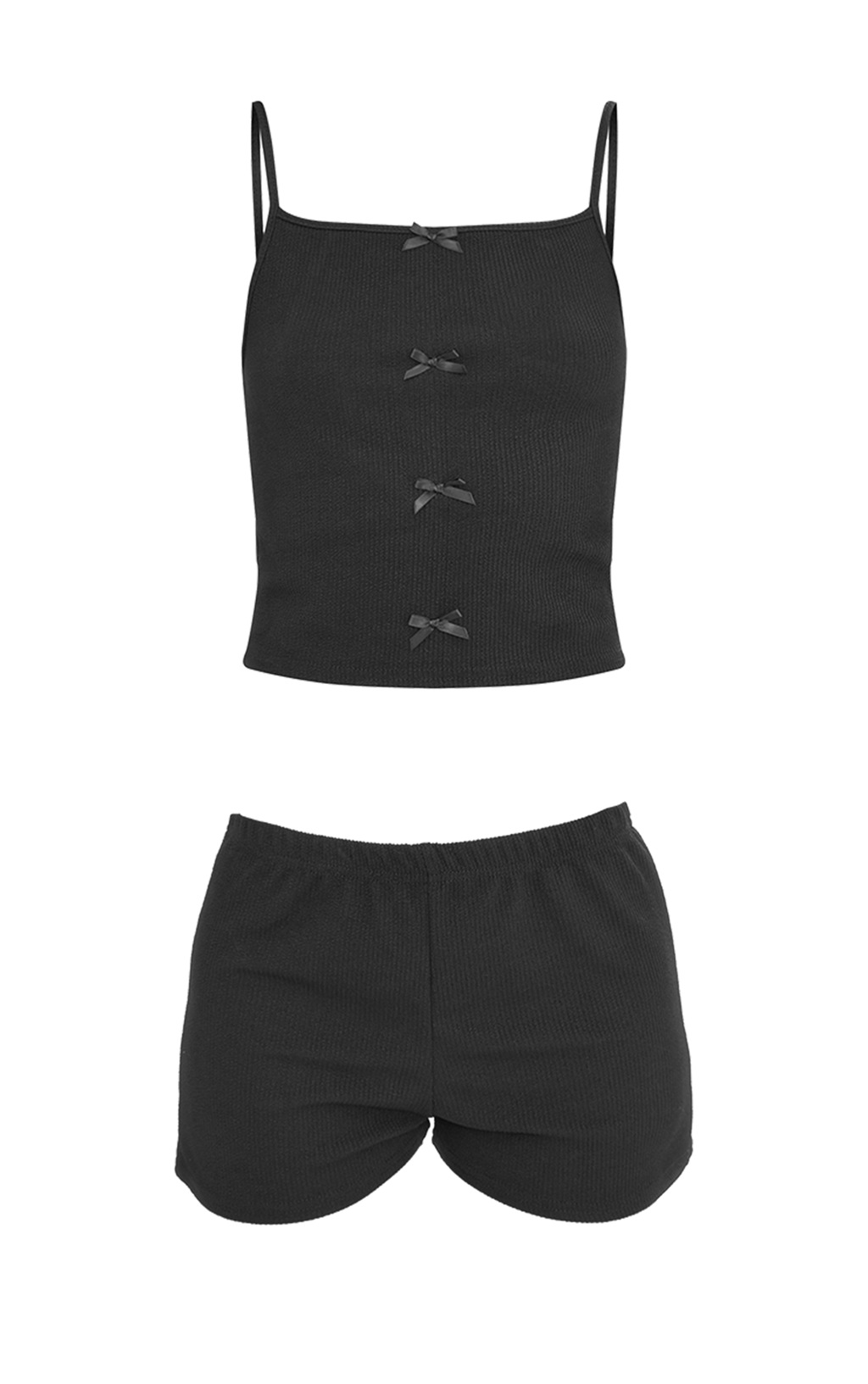 Black Ribbed Bow Detail Cami Pj Set | Lingerie & Nightwear | PLT