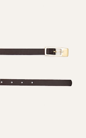 Chocolate PU Square Buckle Skinny Belt | Accessories | PLT