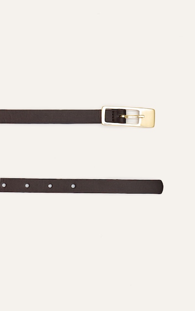 Chocolate PU Square Buckle Skinny Belt | Accessories | PLT USA
