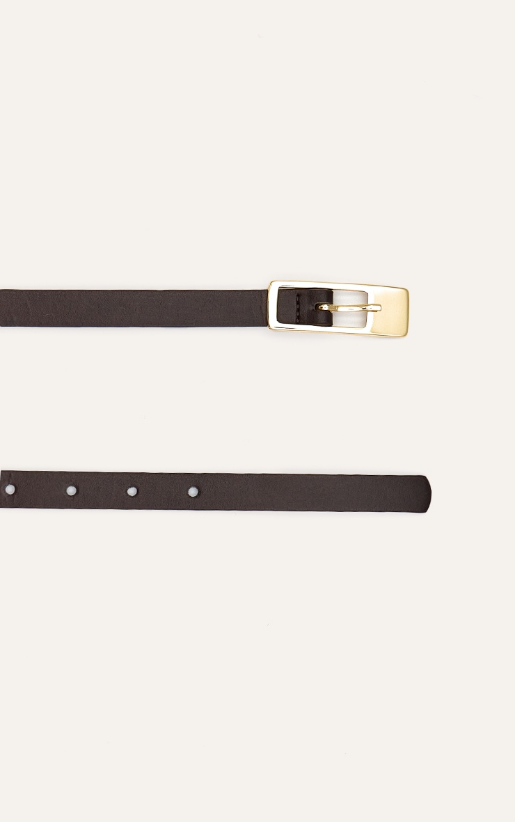 Chocolate PU Square Buckle Skinny Belt | Accessories | PLT AUS
