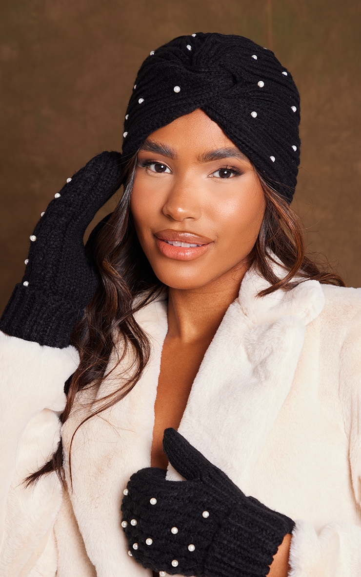 Black Embellished Pearl Turban | Accessories | PrettyLittleThing CA