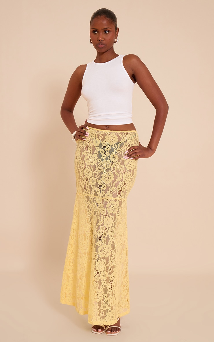 Lemon Floral Lace Sheer Maxi Skirt | Bottoms | PLT USA