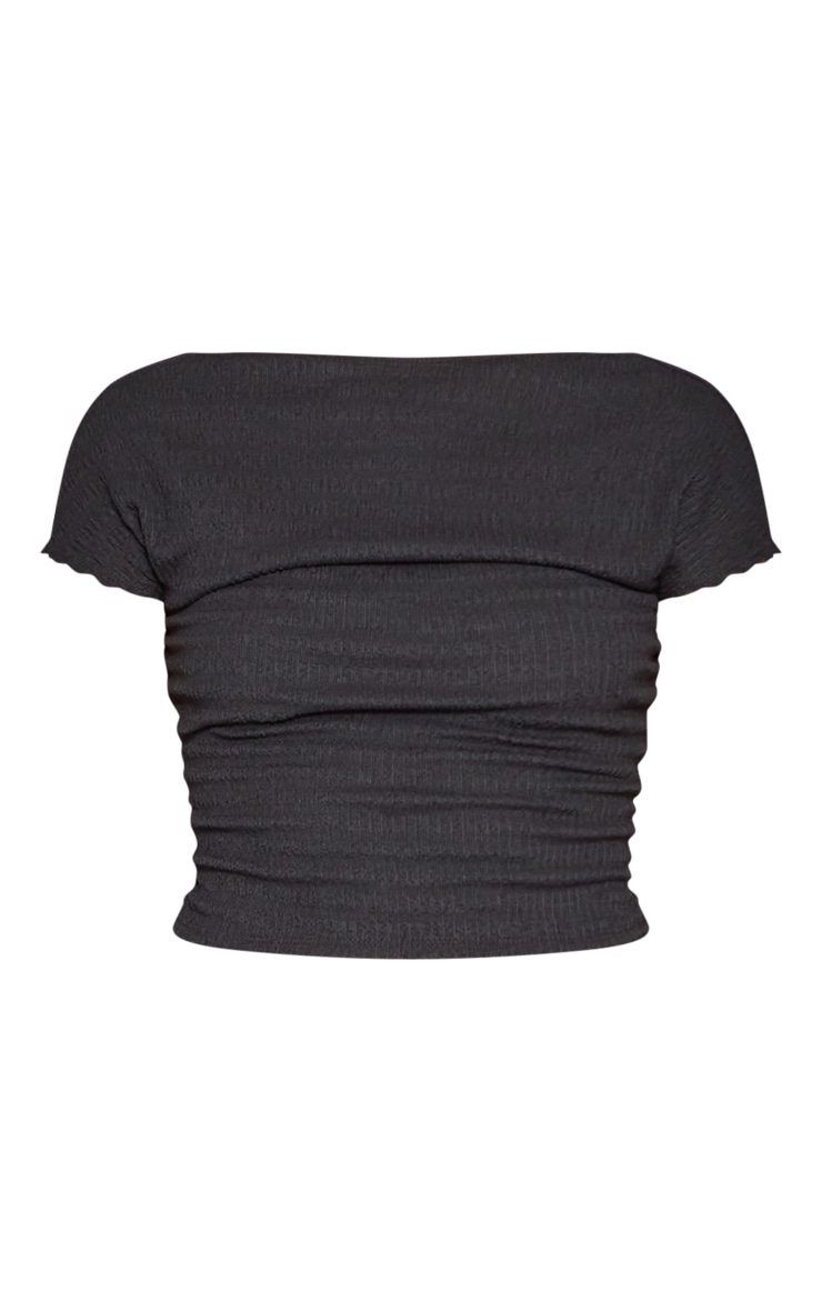 Black Textured Short Sleeve Open Back Top | PrettyLittleThing