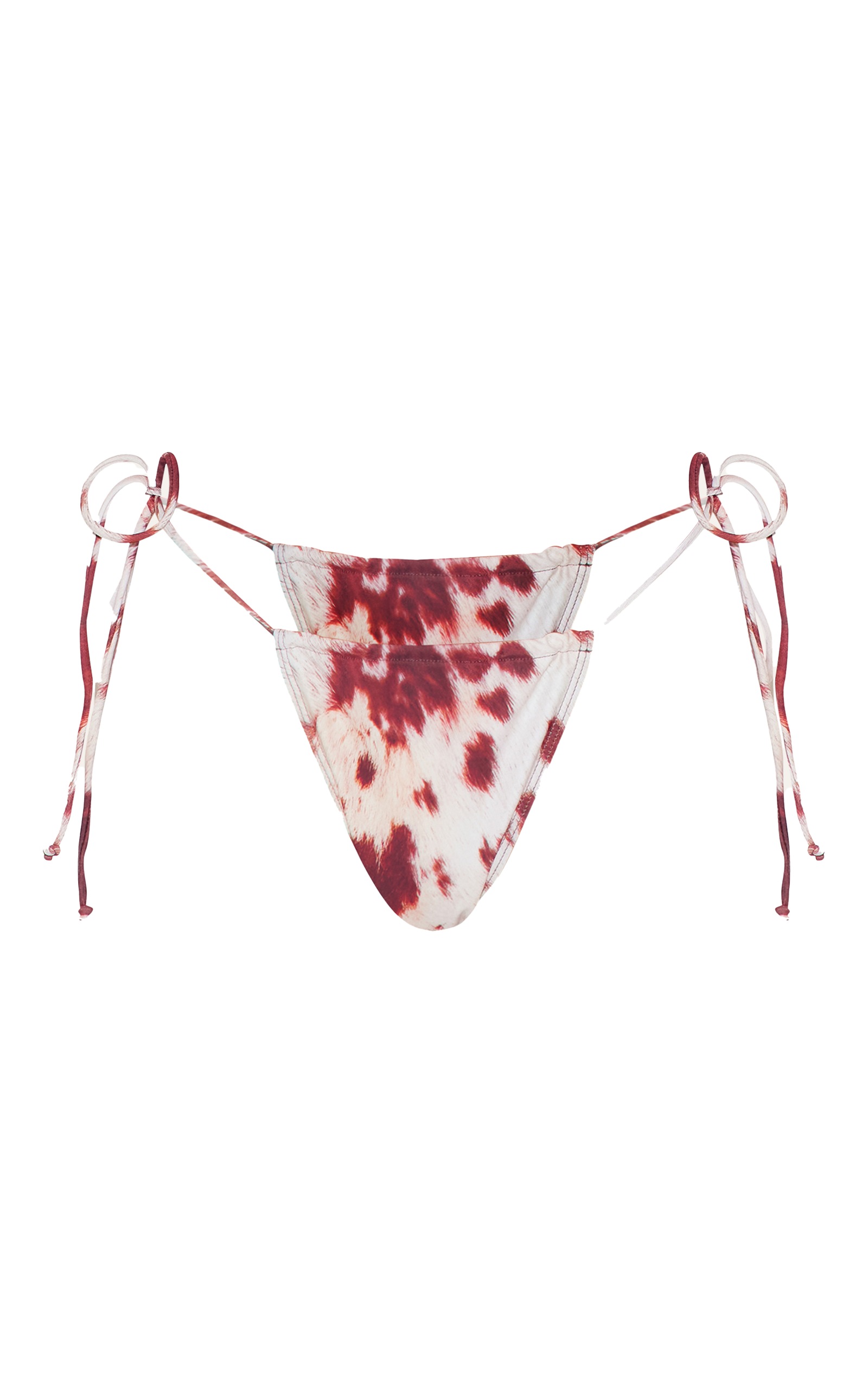Cream Cow Print Tie Side Bikini Bottoms | Swimwear | PrettyLittleThing USA
