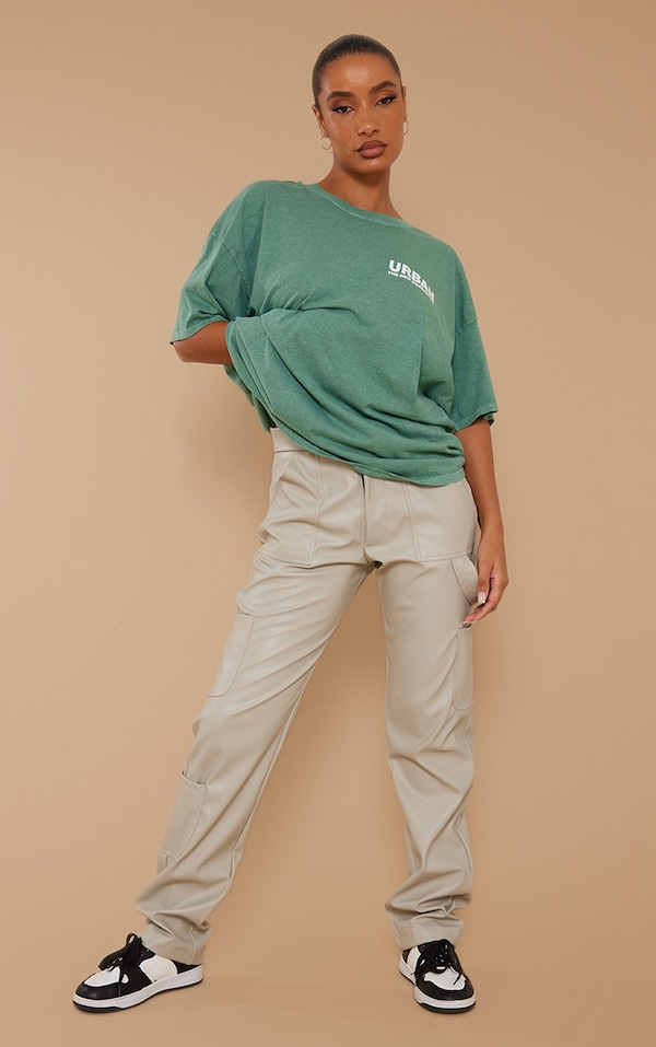 Washed Green Urban Print T Shirt | Tops | PrettyLittleThing USA